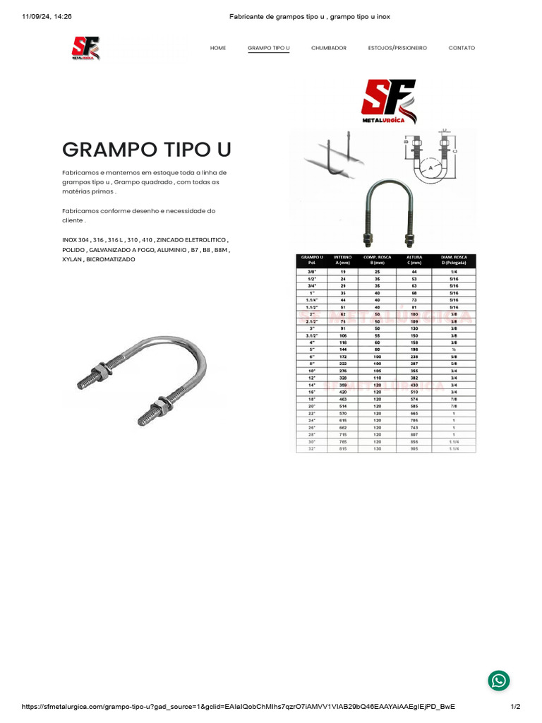 SF - Metalúrgica - Grampo U | PDF