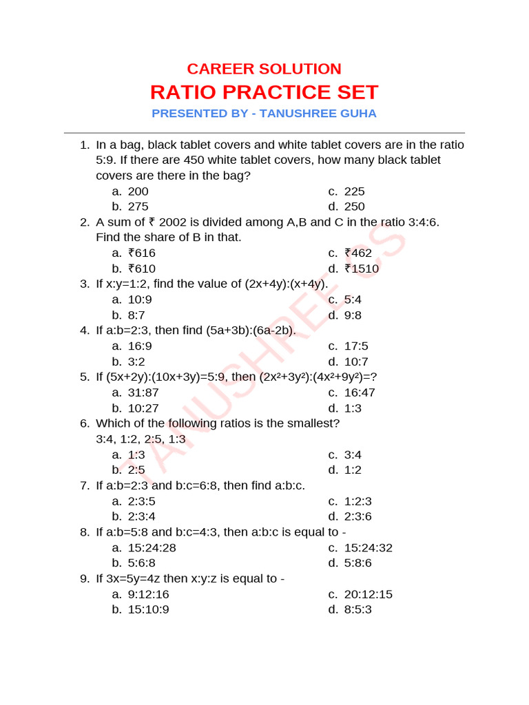 Ratio Practice Set - TG - CS | PDF