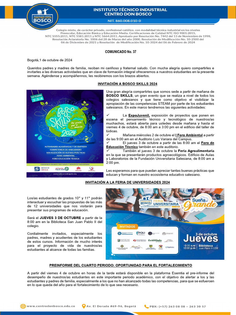 SPPXHW Comunicado No. 37 Programacion Semanal | PDF