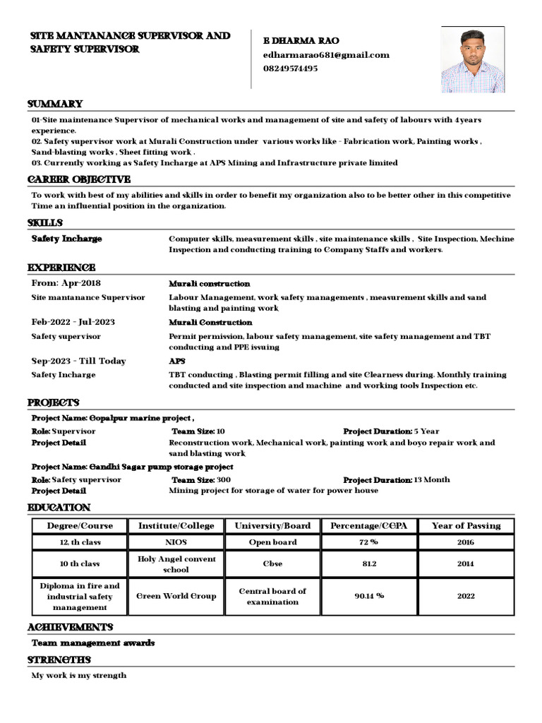 Resume - E Dharma Rao - Format1 | PDF