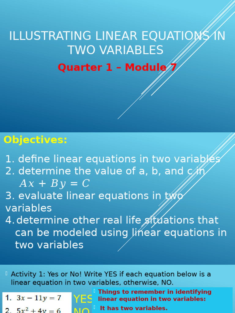 Illustrating Linear Equations in Two Variables (M0dule 7) | PDF