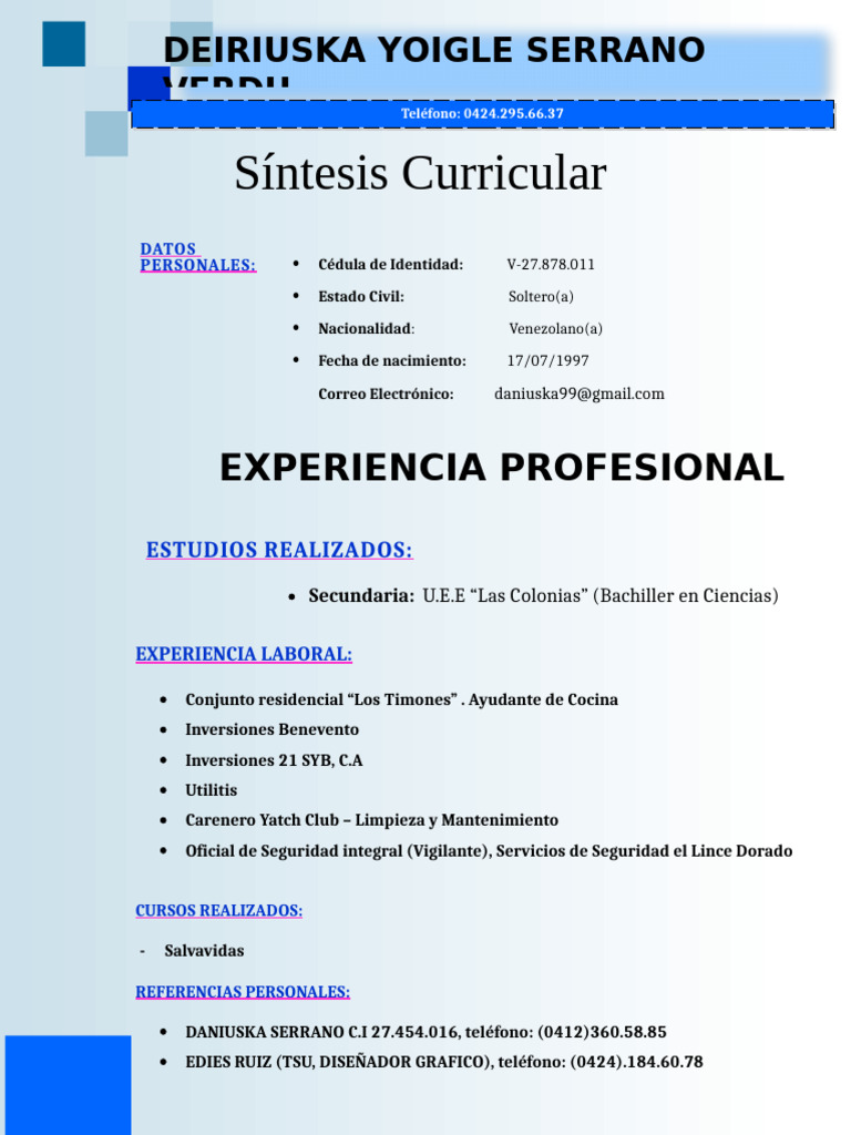 Curriculum Deiriuska Serrano | PDF