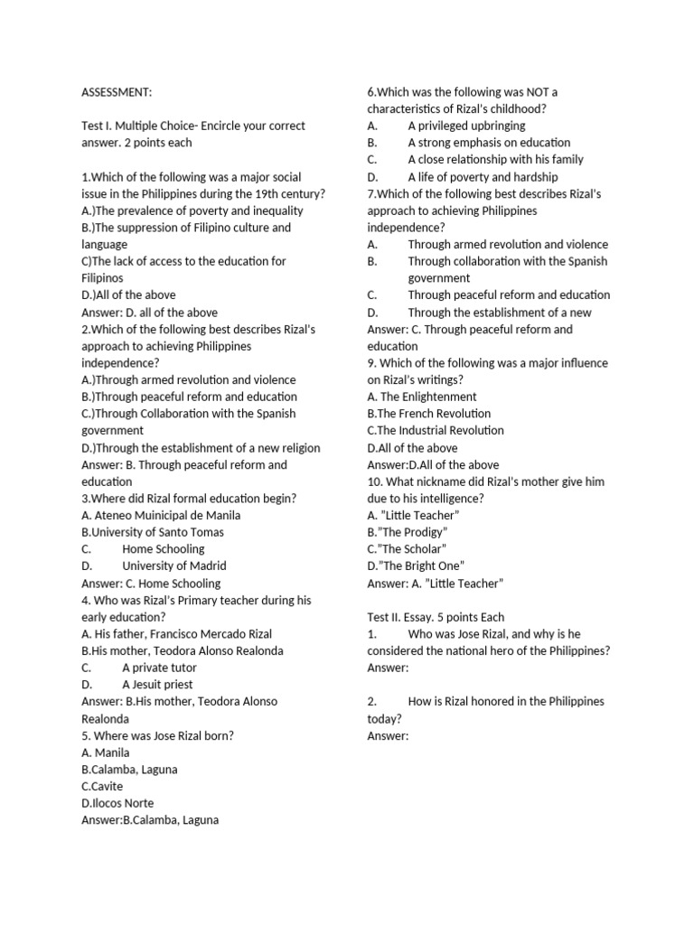 Rizal Chapter 2 Assessment | PDF