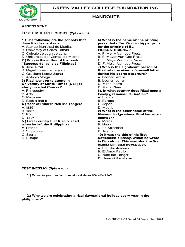 Rizal Chapter 3 Assessment | PDF Rizal Chapter 3 Assessment | PDF