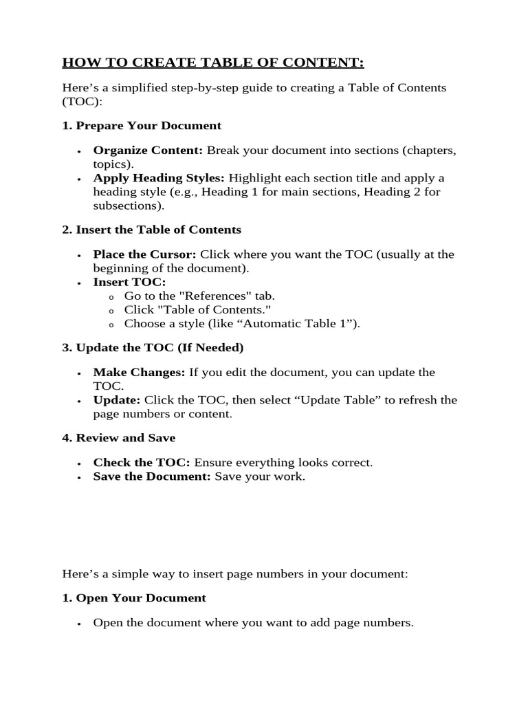 How To Create Table of Content | PDF