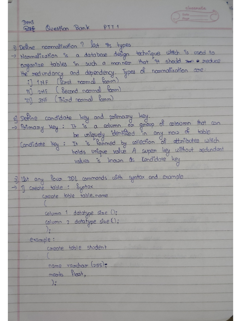 DMS Ppt1 Question Bank Answer | PDF