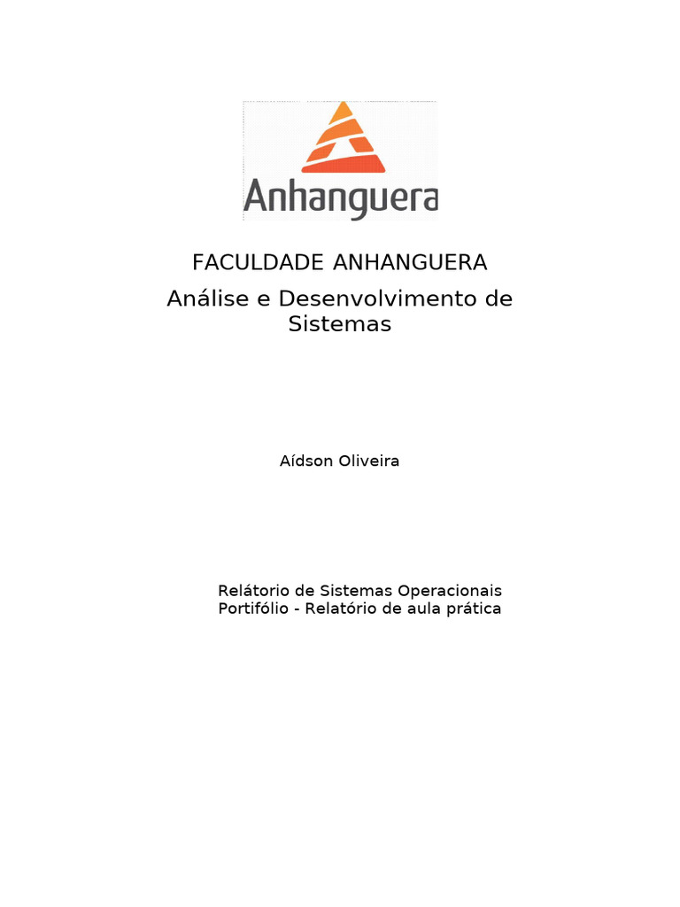 Faculdade Anhanguera Análise e Desenvolvimento de Sistemas: Aídson ...