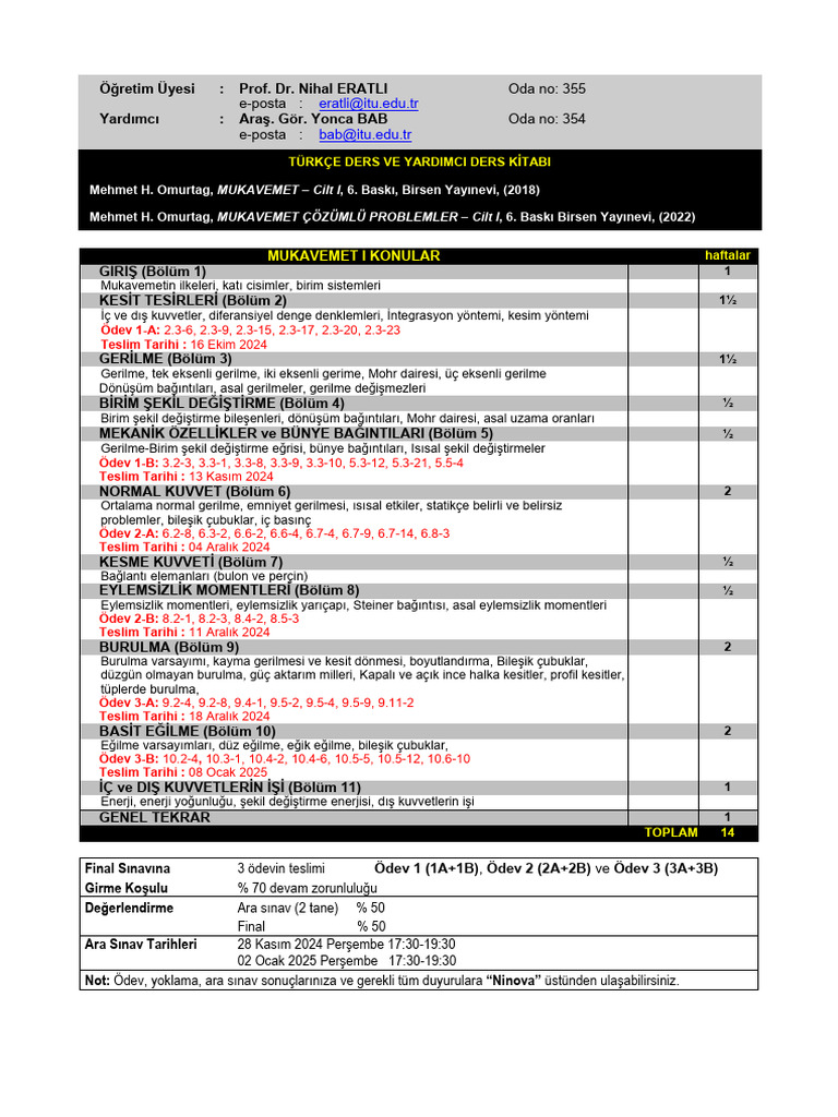 INS 217 - Haftalık - Ders - Programı - R | PDF