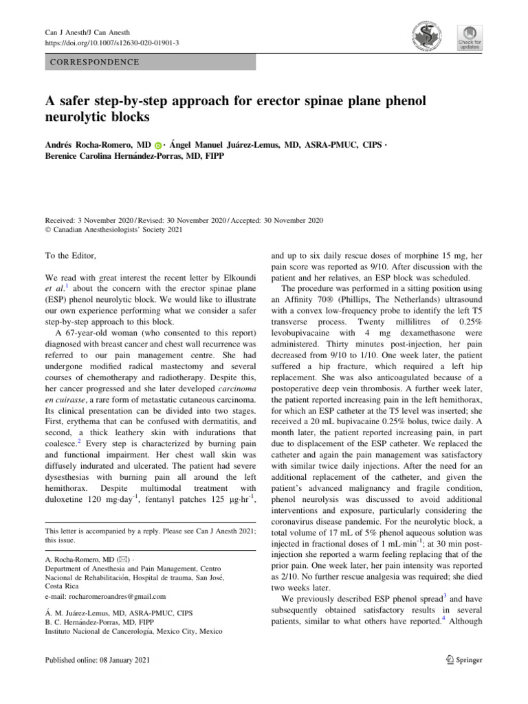 A Safer Step-By-Step Approach For Erector Spinae Plane Phenol ...