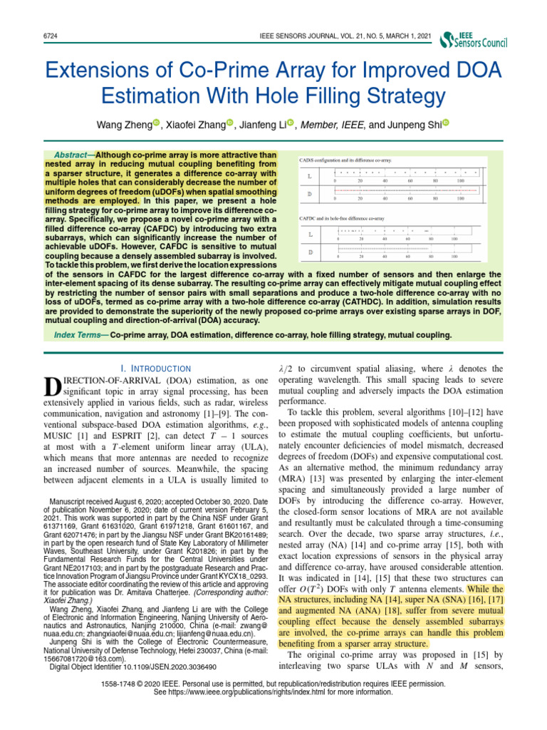 Extensions of Co-Prime Array For Improved DOA Estimation With Hole Filling Strategy (Zheng2020 ...