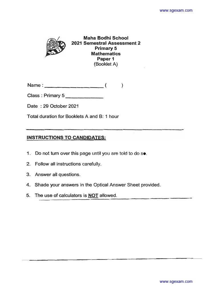 2021-P5-Maths-Semestral Assessment 2-Maha Bodhi | PDF