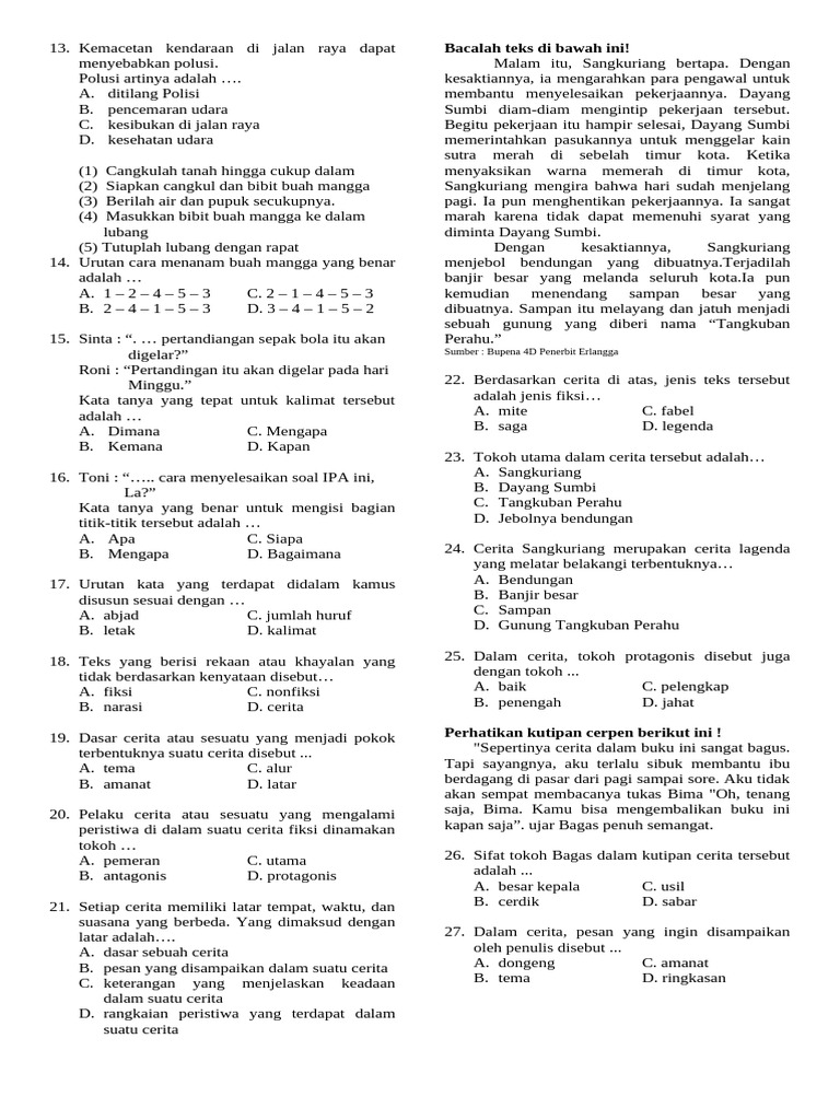 Soal UTS 1 B.Indo 2 Kls 4 | PDF