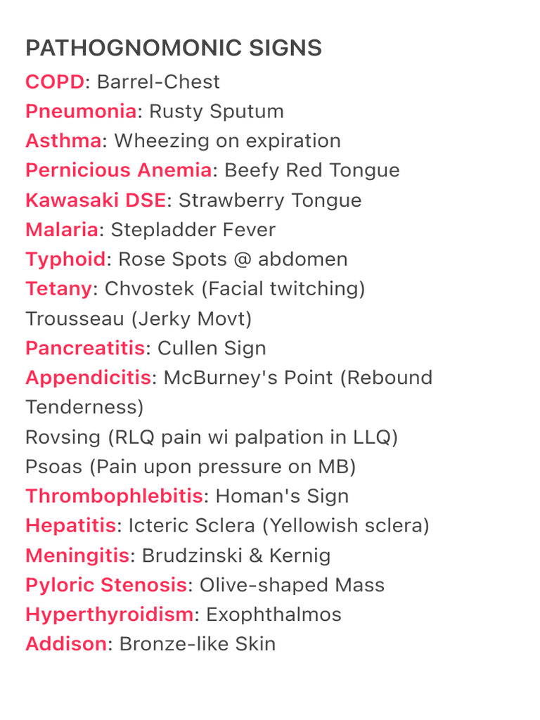 Pathognomonic Signs | PDF