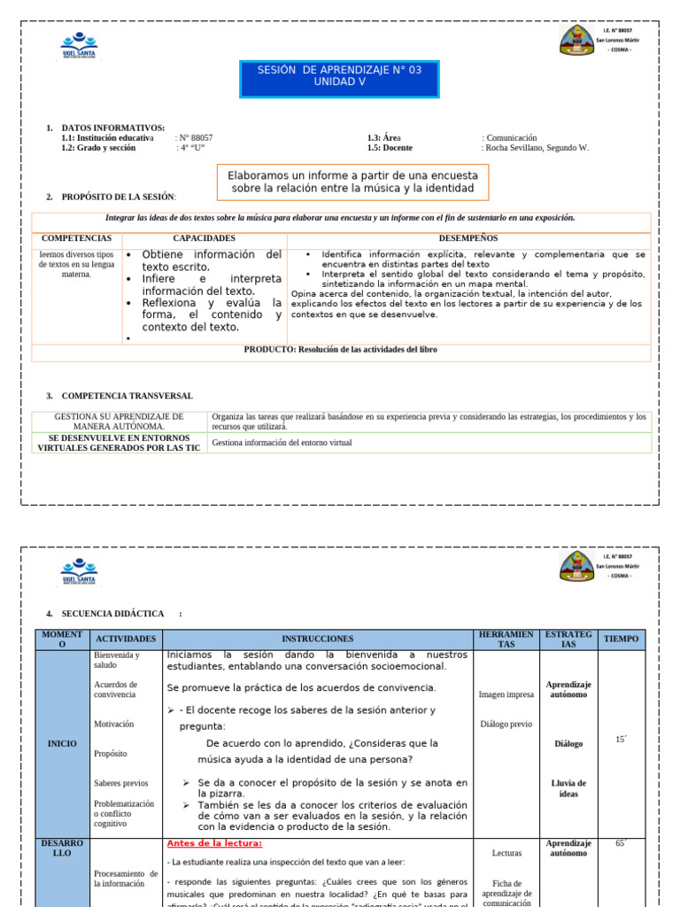 Sesion de Aprendizaje - 4to - Unidad IV-S3 | PDF | Aprendizaje | Modificación de comportamiento