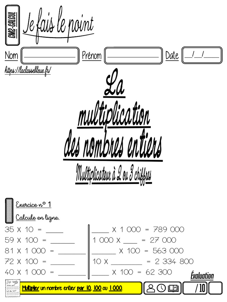 La Multiplication Des Nombres Entiers CM2 | PDF