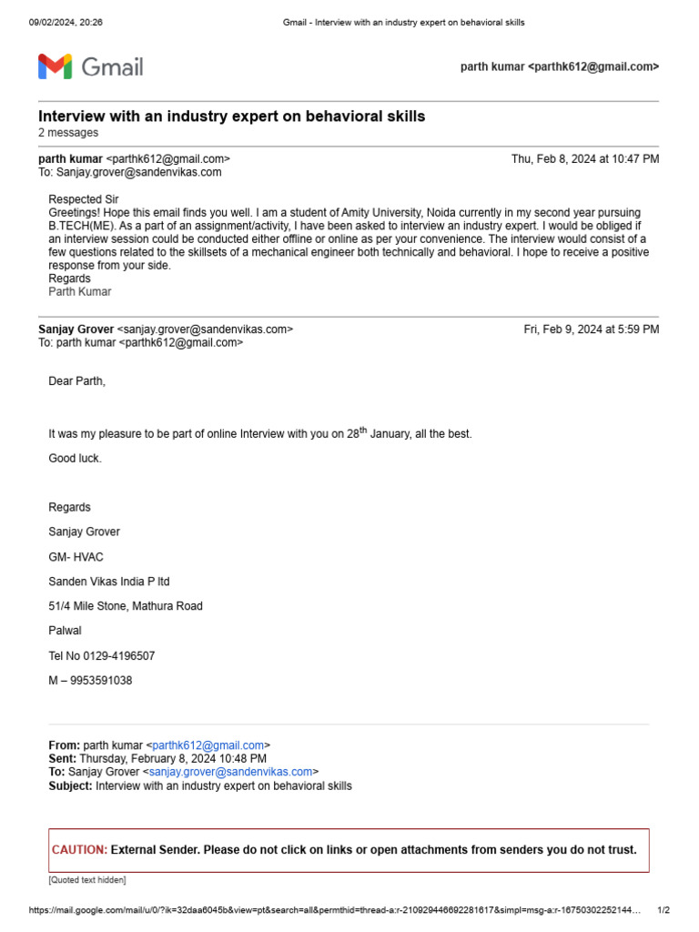 Gmail - Interview With An Industry Expert On Behavioral Skills | PDF