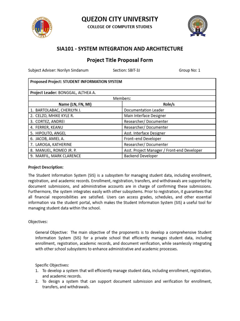 SIS Project Proposal | PDF
