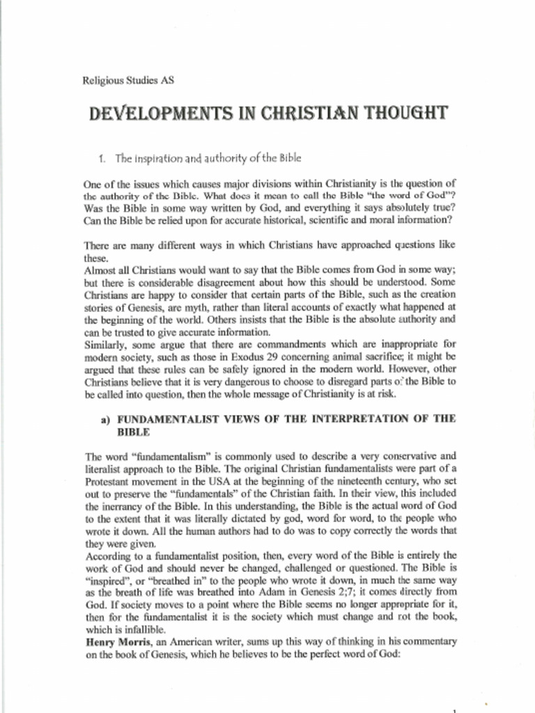 Developments in Christian Thought - Interpretations of The Bible | PDF