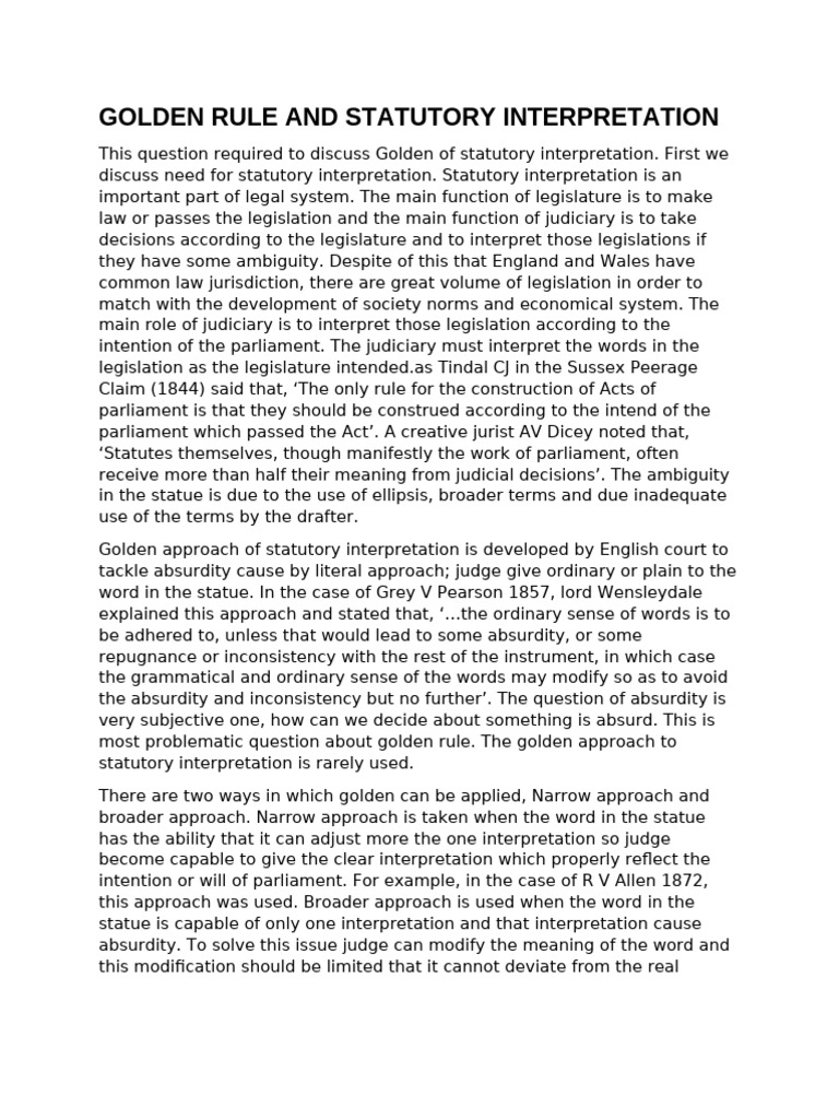Golden Rule and Statutory Interpretation | PDF