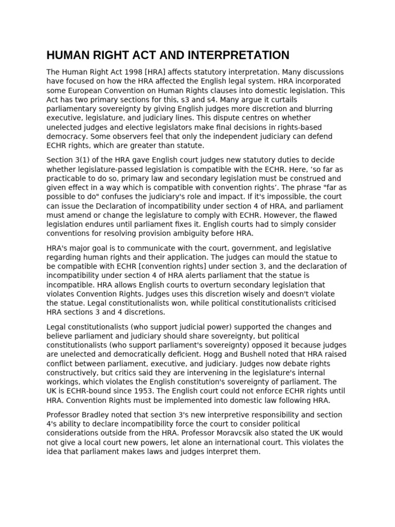 Human Right Act and Interpretation | PDF