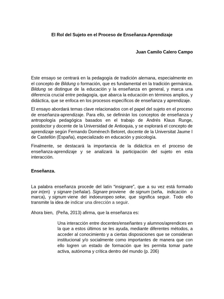 El Sujeto en El Proceso de Enseñanza y Aprendizaje | PDF | Aprendizaje | Enseñando