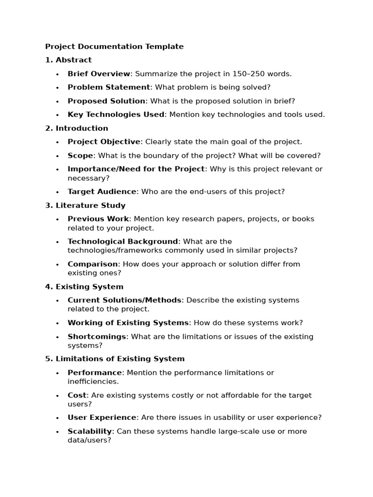 Project Documentation Template Sample Pdf
