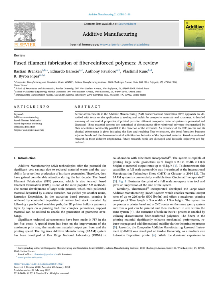 Fused Filament Fabrication of Fiber-Reinforced Polymers A Review | PDF