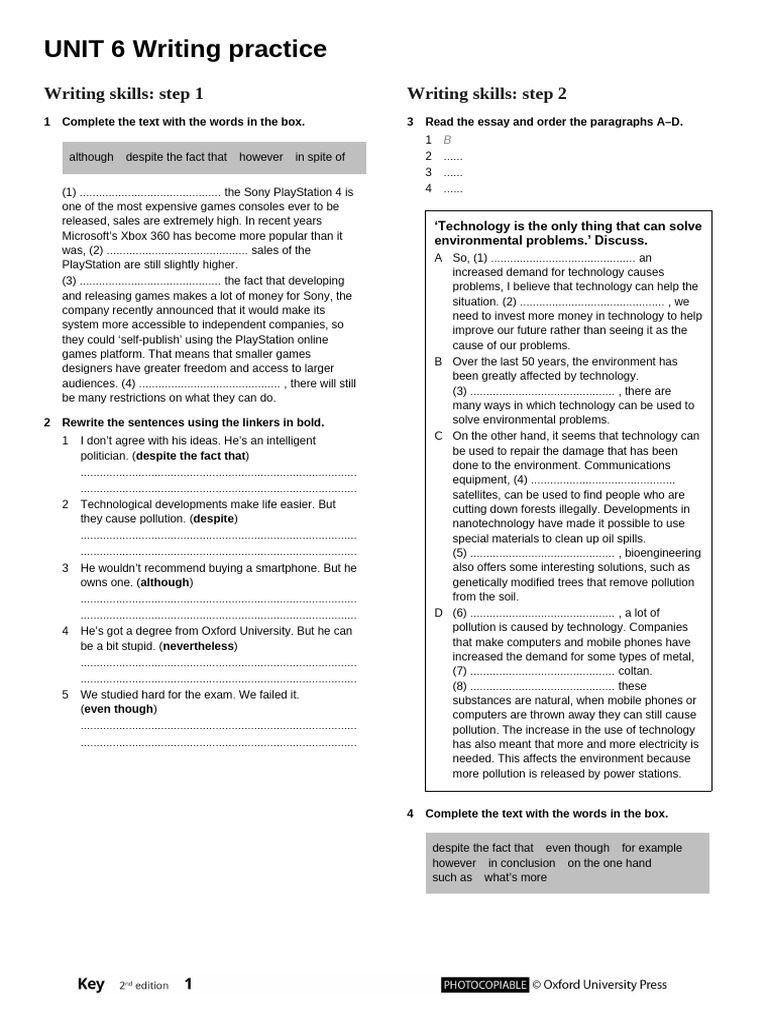 Key2e L1 Worksheets Writing Unit 6 | PDF