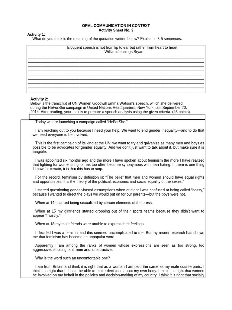 ORAL COMMUNICATION IN CONTEXT Q4 Activity Sheet 3 | PDF