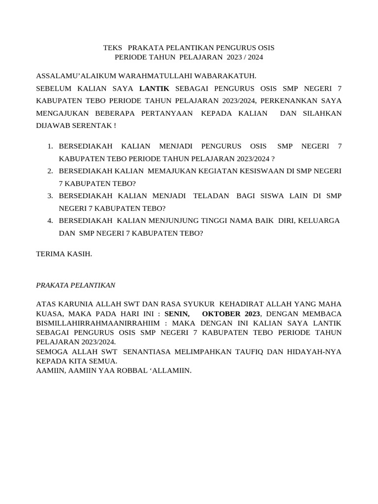 Teks Janji Osis | PDF