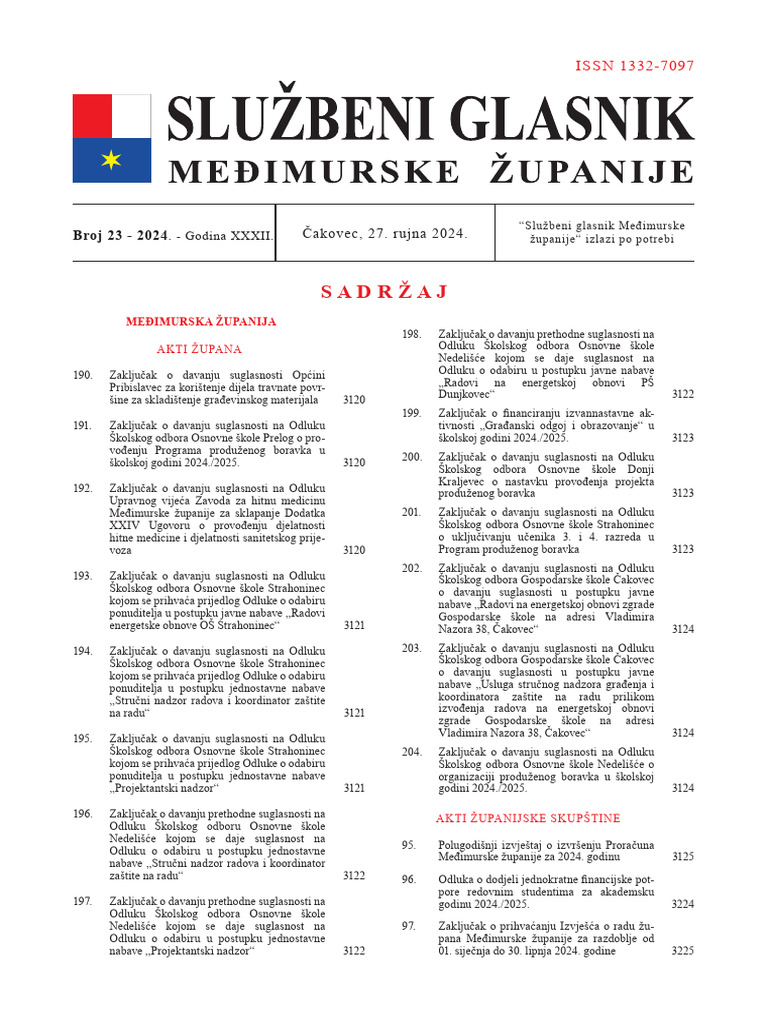 Službeni Glasnik Međimurske Županije Broj 23. Iz 2024. Godine | PDF