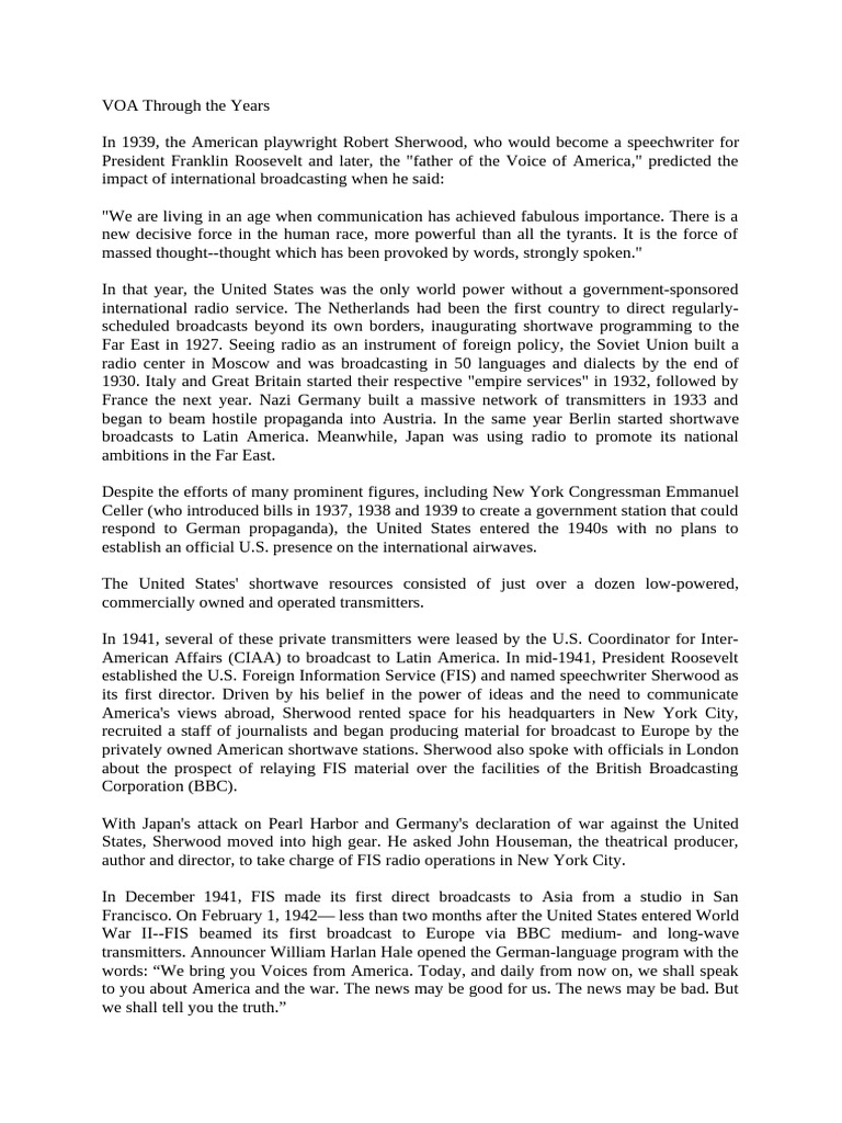 VOA Through The Years | PDF