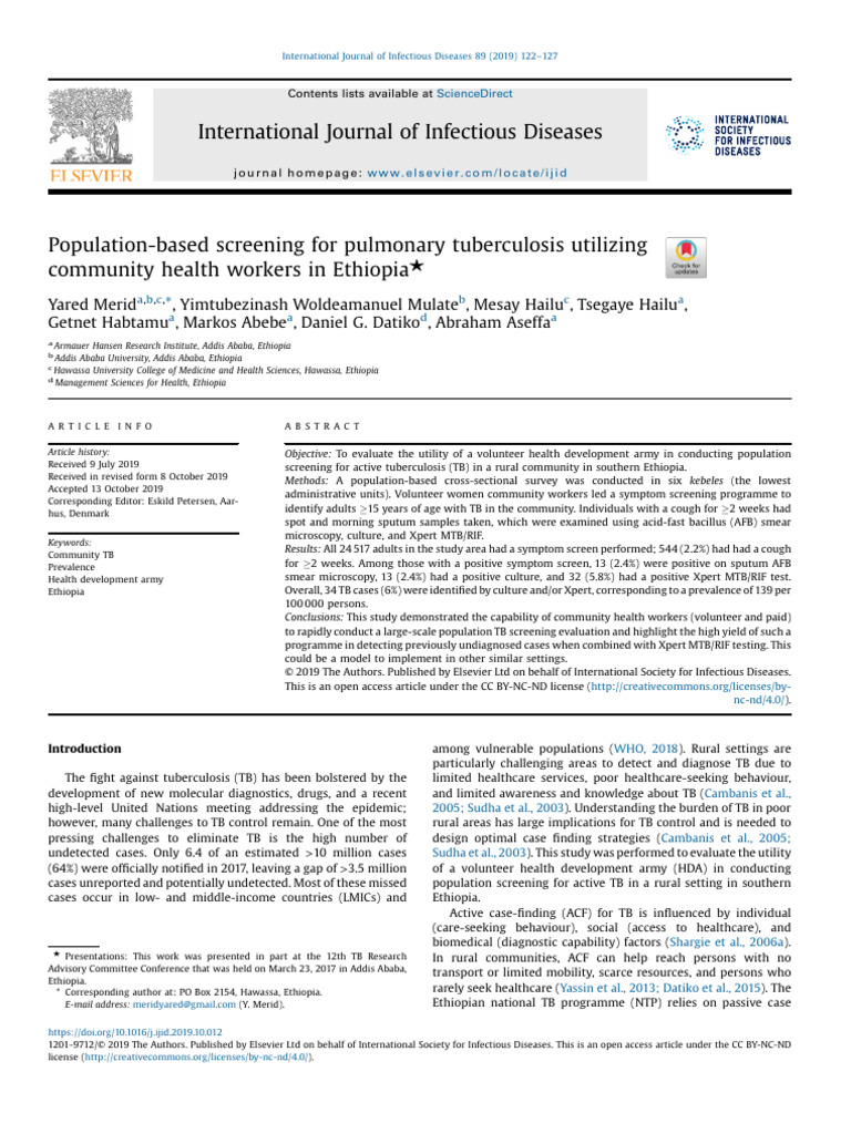 Community-Based TB Screening in Ethiopia | PDF | Tuberculosis | Self ...