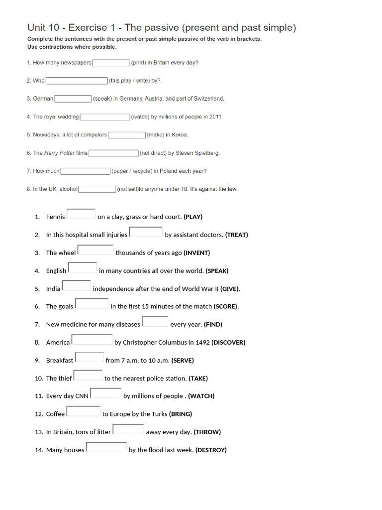 Present and Past Simple Passive Exercise | PDF
