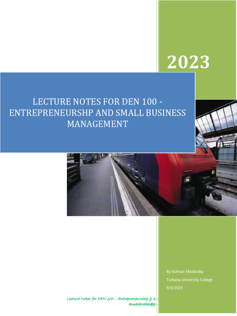 DEN 100 - Entrepreneurship & Small Business Management - Notes | PDF