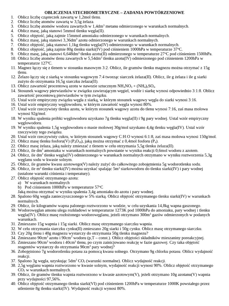 Obliczenia Stechiometryczne | PDF