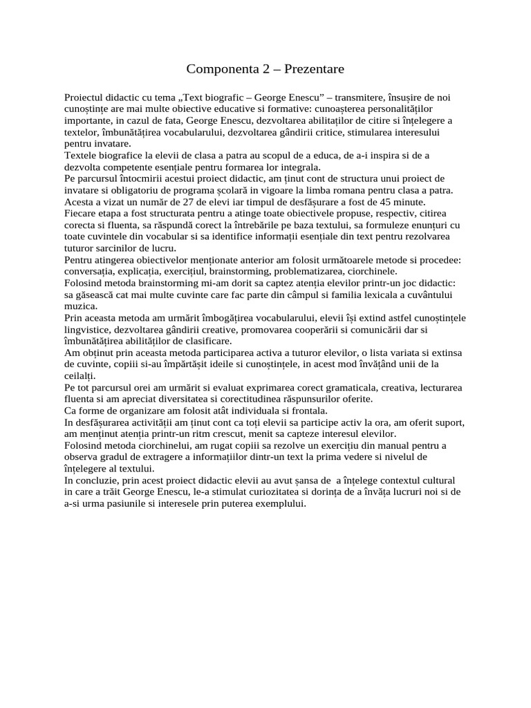 Componenta 2 Prezentare | PDF