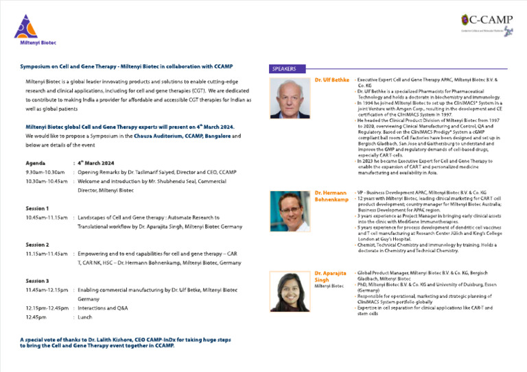 Symposium On Cell and Gene Therapy - Miltenyi Biotec and CCAMP | PDF
