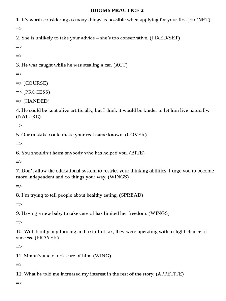 Idioms Practice 2 | PDF