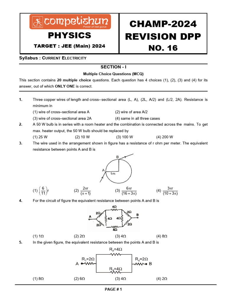 DPP-16 - Current Electricity | PDF