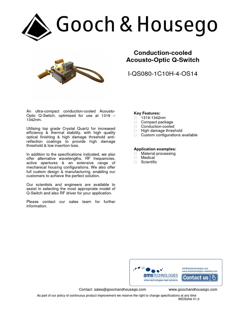 I QS080 1C10H 4 OS14 AO Q Switch Gooch Housego Datasheet | PDF | Optics ...