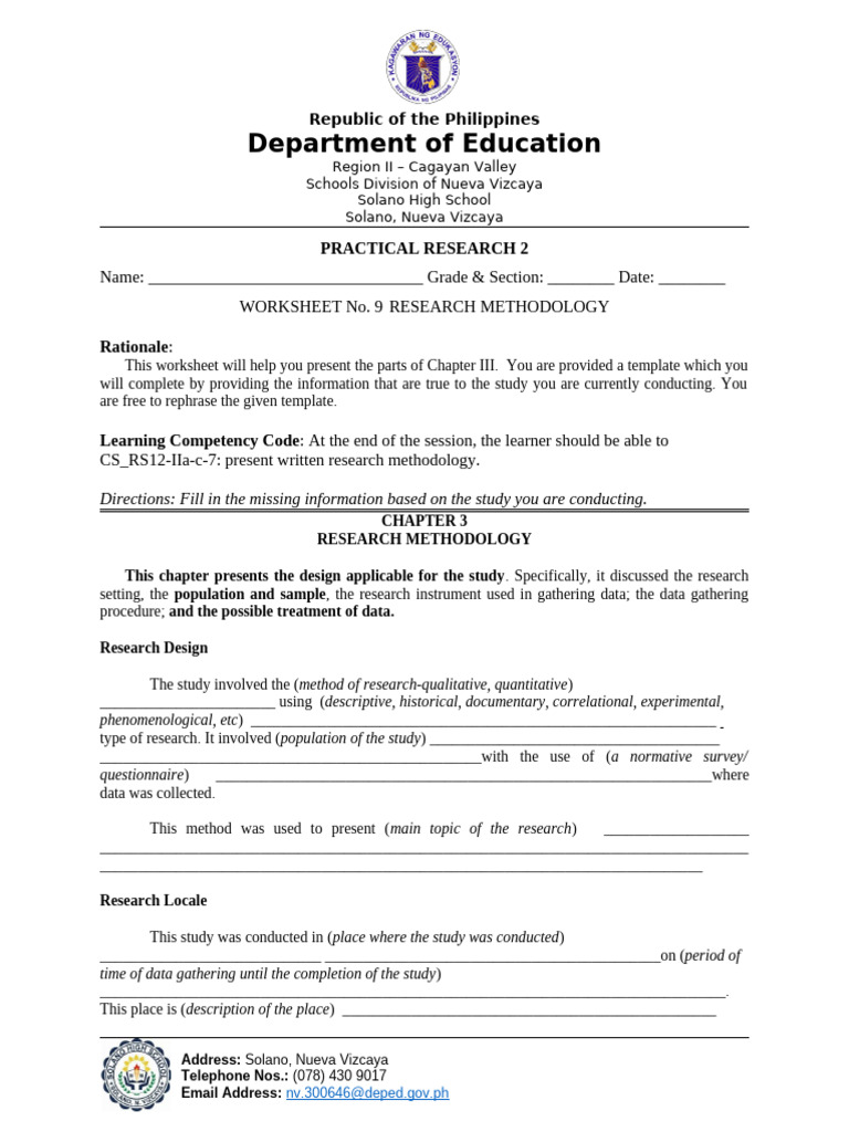 PR2 Worksheet-9 Methodology | PDF