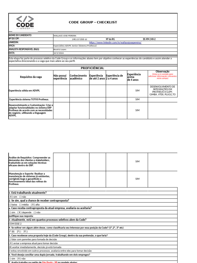 Checklist Codegroup | PDF