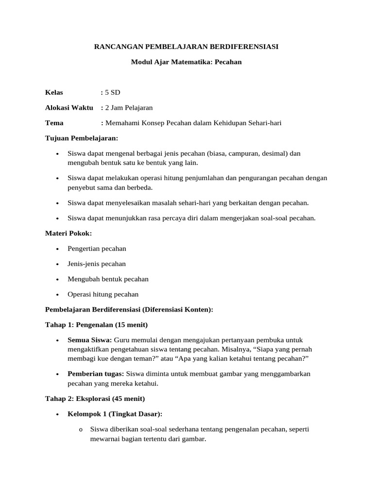 Rancangan Pembelajaran Berdiferensiasi | PDF