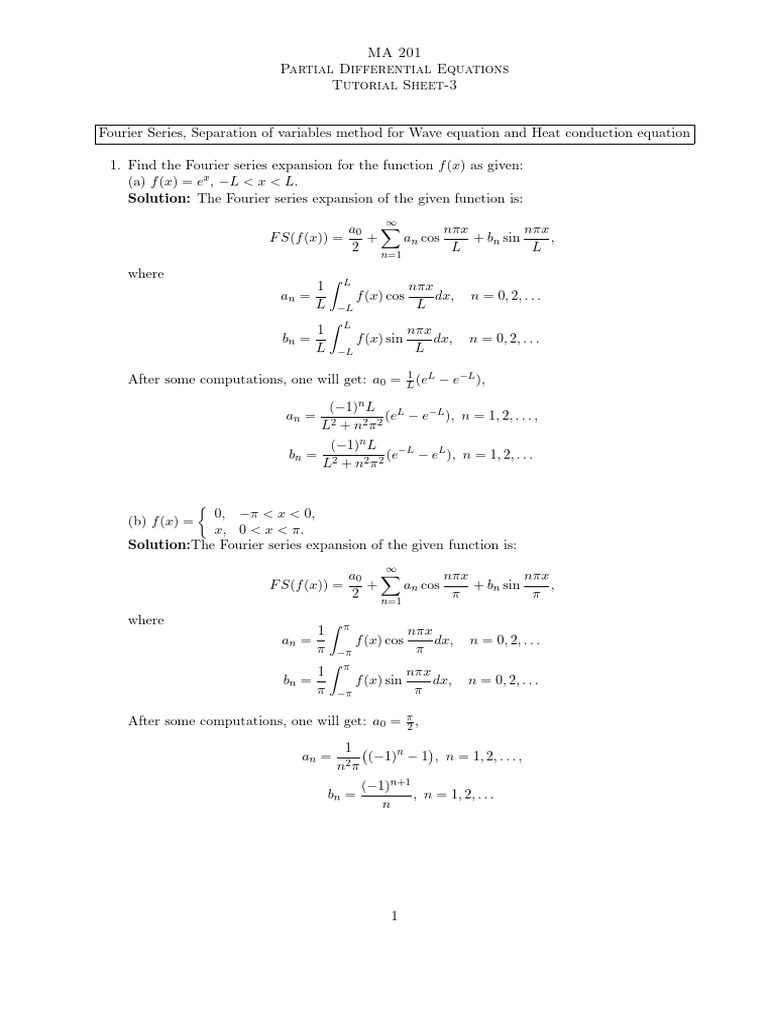 MA 201 (2019) - PDE-Tutorial Sheet-3 (Solutions) | PDF