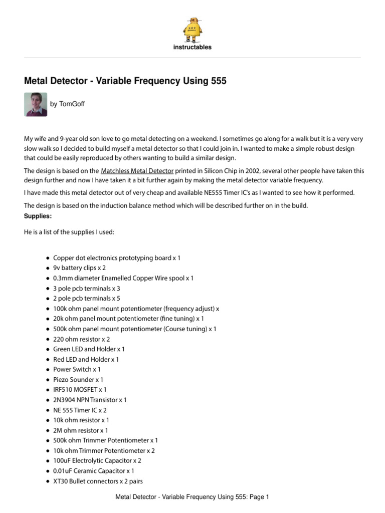 Metal Detector Variable Frequency Using 555 | PDF