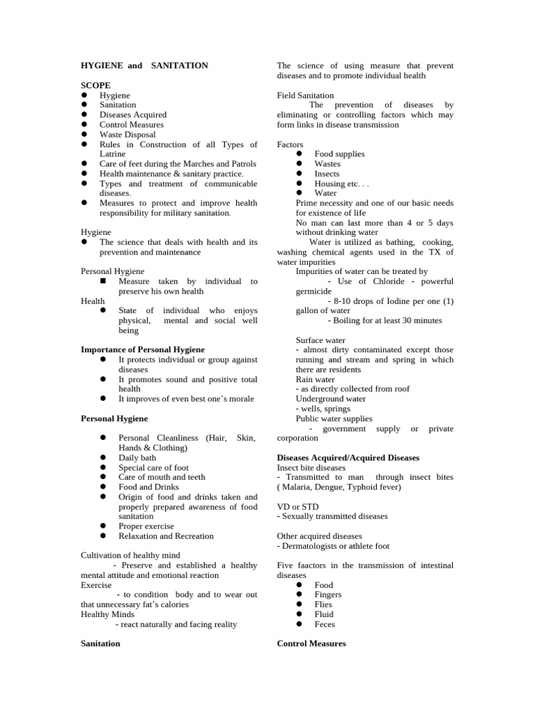 Hygiene and Sanitation for Soldiers | PDF | Hygiene | Wellness