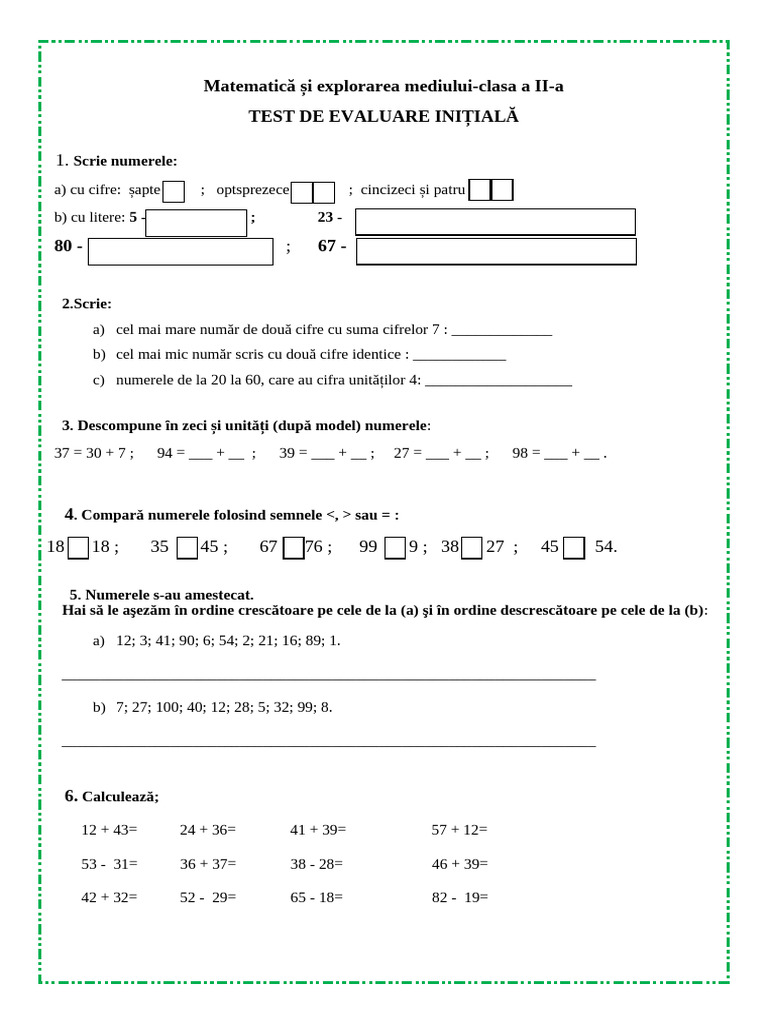 Evaluare Initiala MEM Clasa A II A | PDF