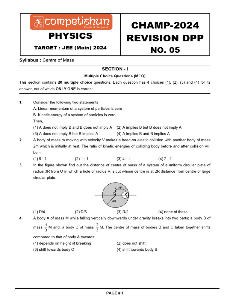 DPP-5 - Centre of Mass | PDF