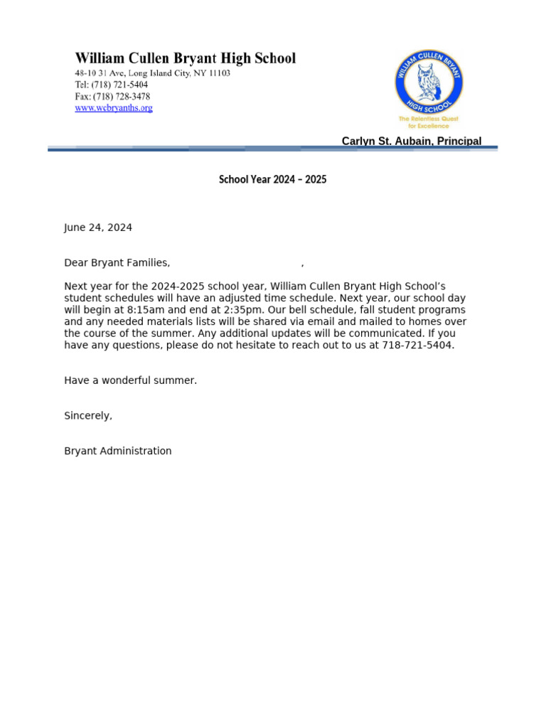 School Year 24-25 Time Schedule | PDF